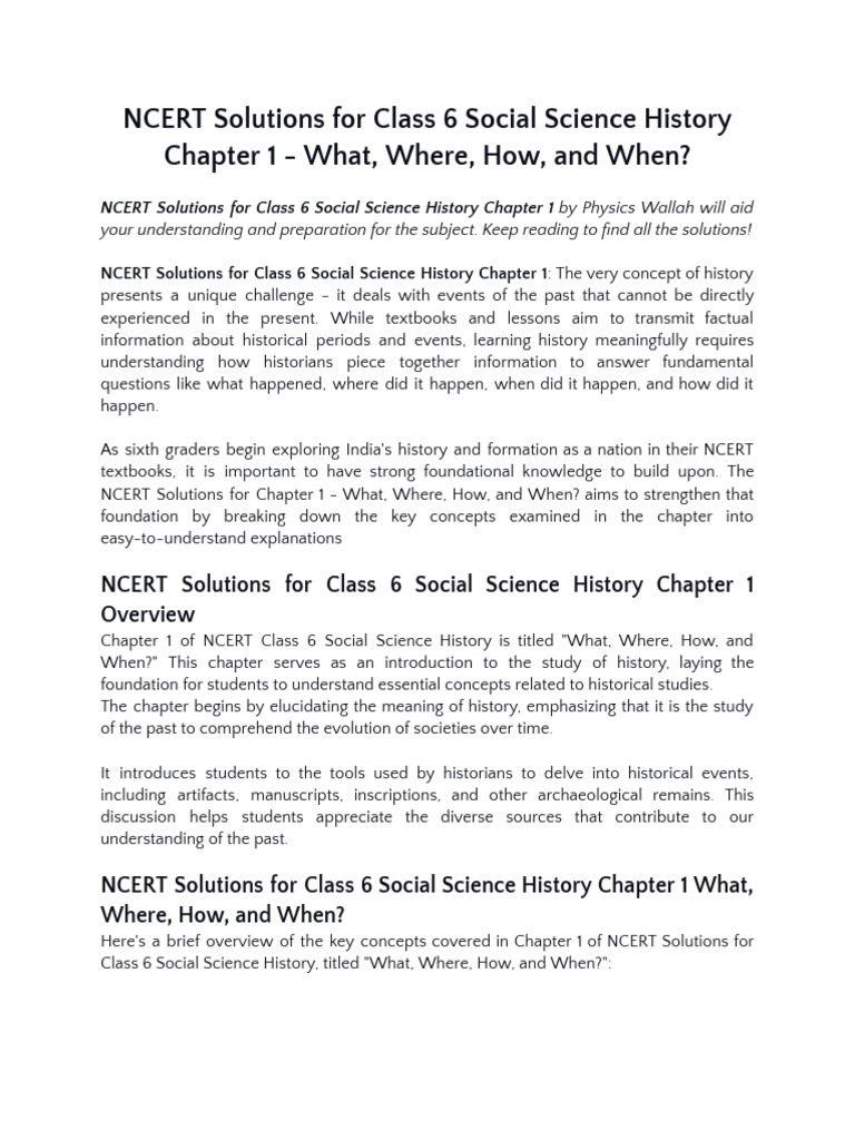 NCERT Class 6 History Chapter 1 Solutions | PDF | Artifact (Archaeology ...