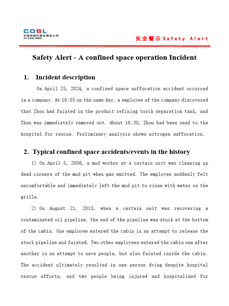Confined Space Safety Alert Report | PDF | Safety | Occupational Safety ...