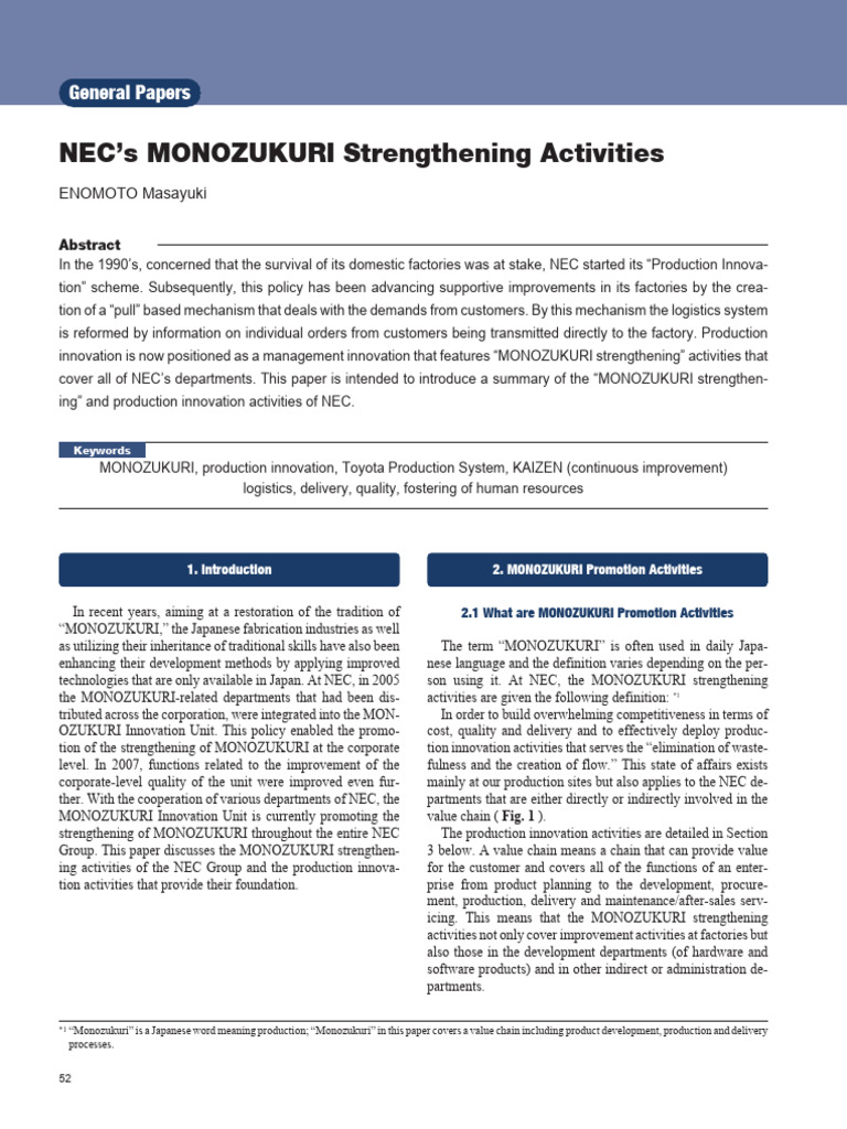NEC's MONOZUKURI Strengthening Activities | PDF | Supply Chain | Logistics
