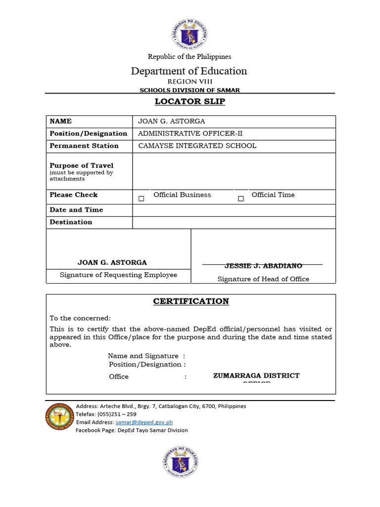 Locator Slip Template MsWord | PDF
