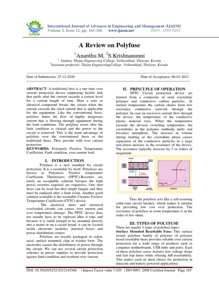A Review On Polyfuse | PDF | Fuse (Electrical) | Resistor
