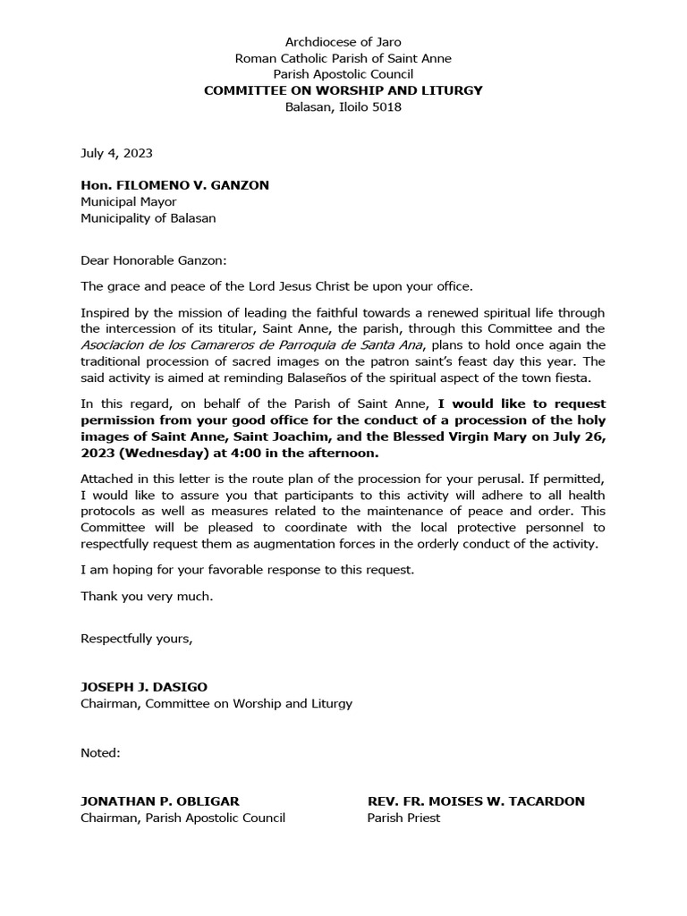 Letter Requests For Procession (July 26, 2023) | PDF | Mary, Mother Of ...