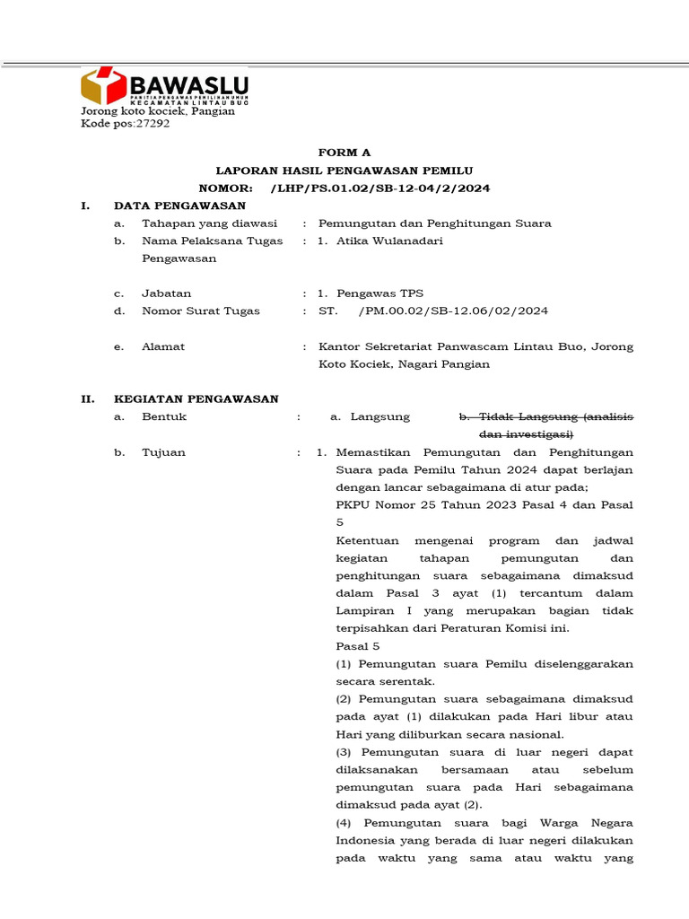 Laporan Pengawasan Pemilu 2024 | PDF