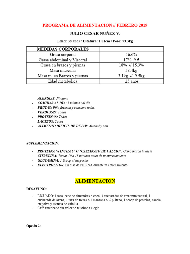 Programa de Alimentacion Julio f20 | PDF | ensalada | filete