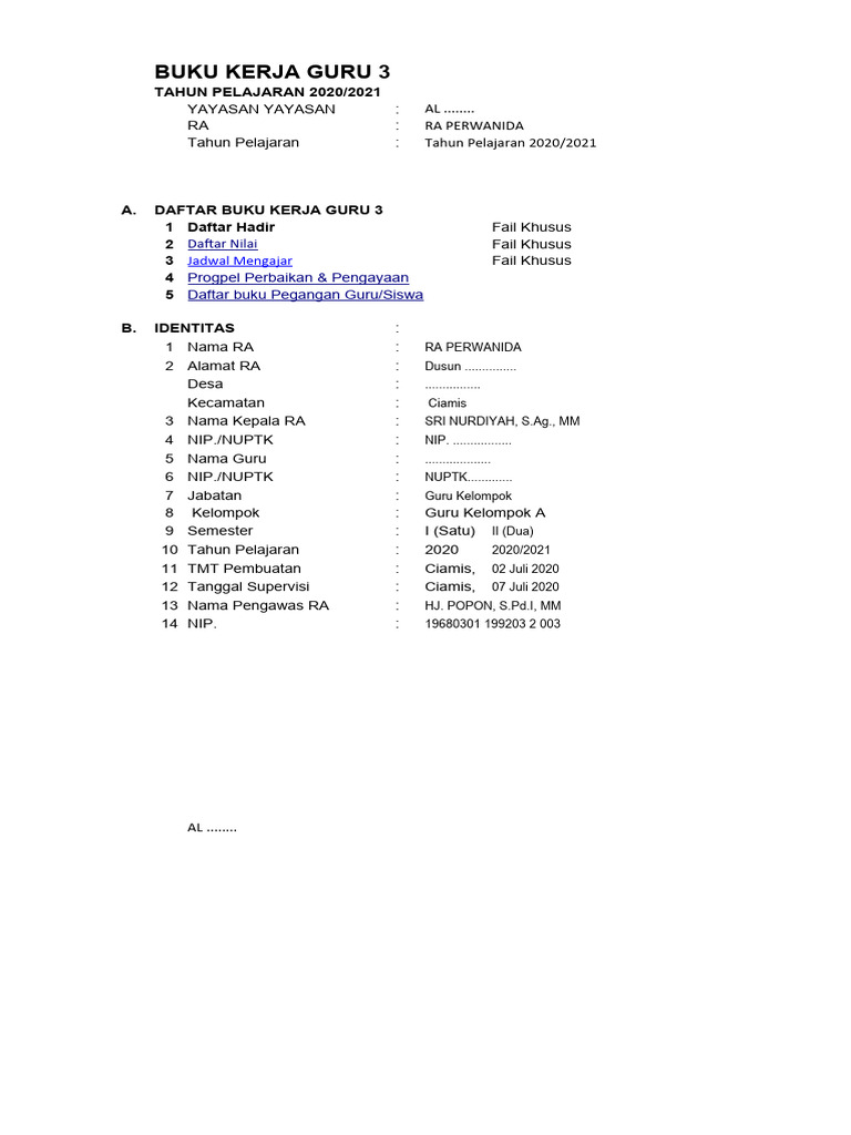 Contoh2 Format Buku Kerja Guru 3 | PDF