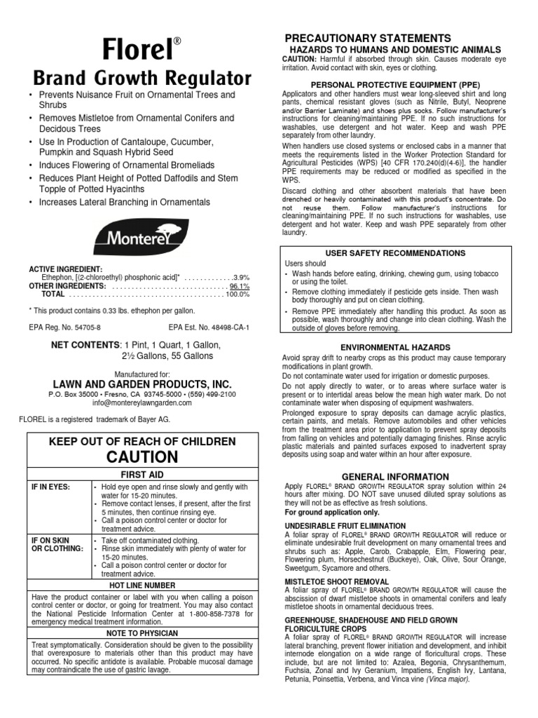 Florel Brand Growth Regulator - LBL - 2009 0507 - Specimen | PDF ...