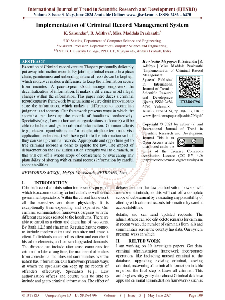 Implementation of Criminal Record Management System | PDF | Criminal Record | Databases