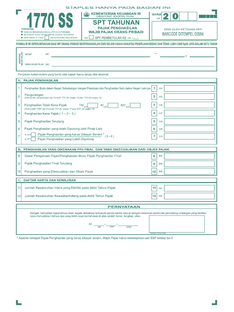SPT 1770 SS Sejak Tahun Pajak 2013 | PDF