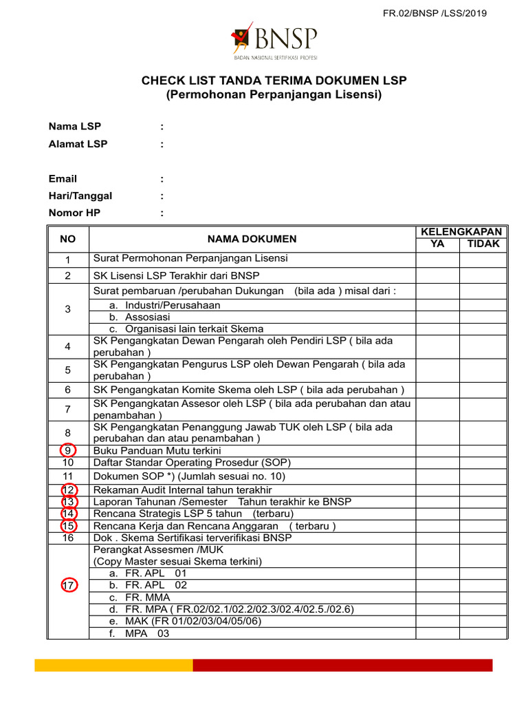 CHECKLIST DOKUMEN RELISENSI (belum) | PDF