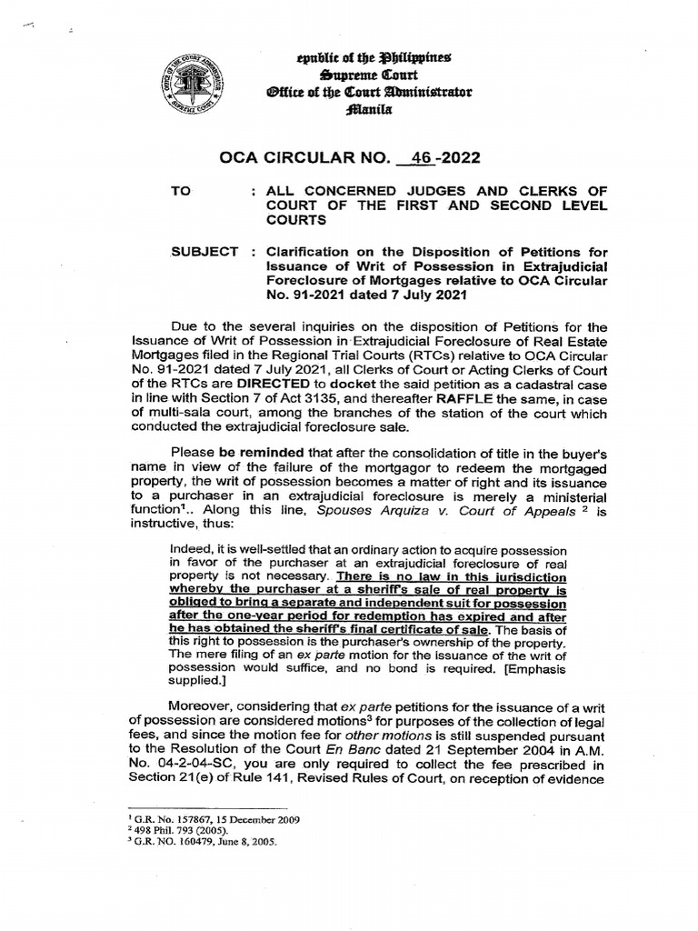 46 2022 Oca Circular Clarificaiton On The Disposition of Petitions For ...