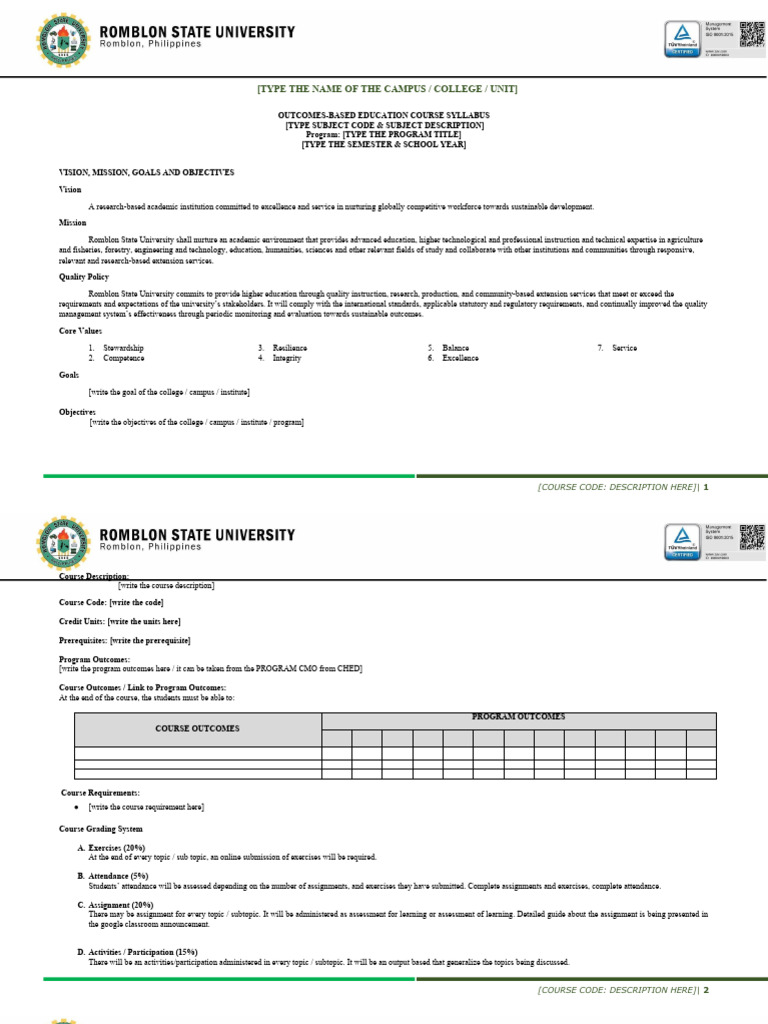 Outcomes-Based Education Syllabus Guide | PDF | Sustainability