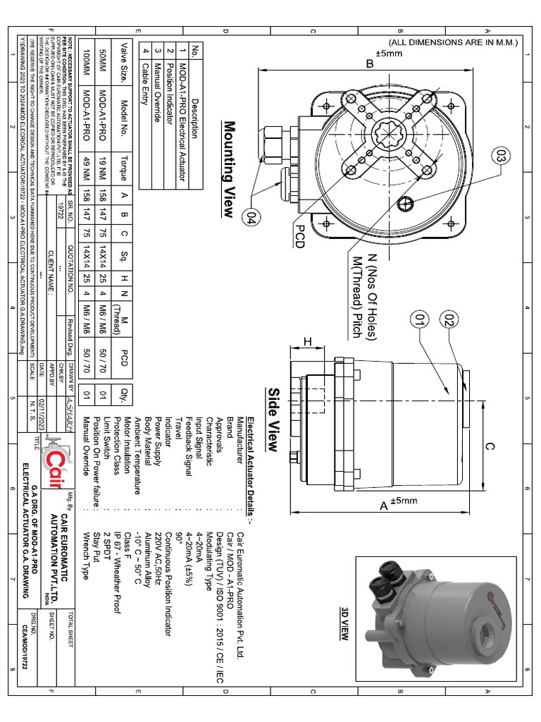 Mod-A1-Pro Electrical Actuator G.a.drawing | PDF