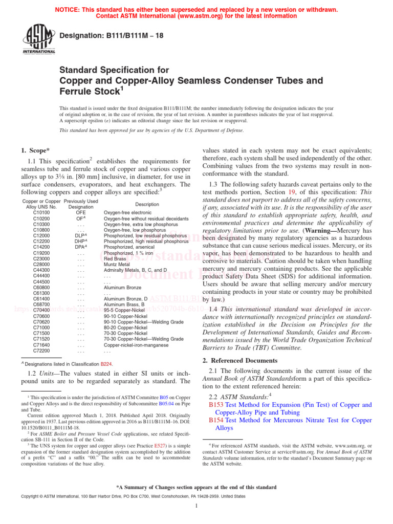 Astm B111 B111M 18 | PDF | Pipe (Fluid Conveyance) | Copper