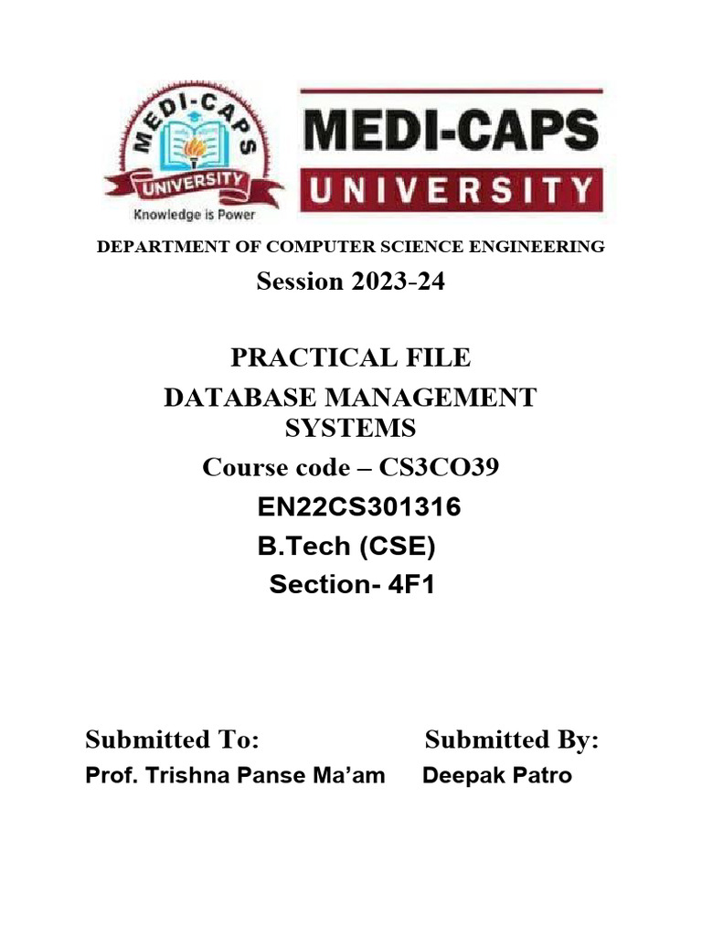 Department of Computer Science Engineering | PDF | Microsoft Sql Server | My Sql