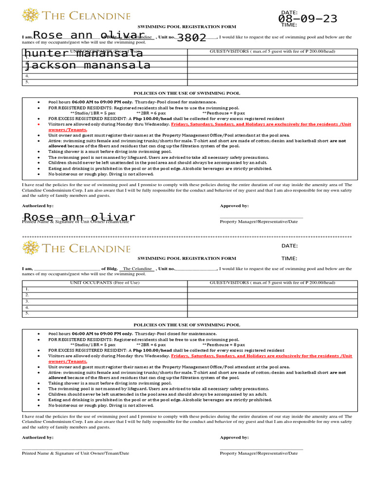 New and Updated SWIMMING POOL REGISTRATION FORM (LONG) | PDF | Swimming ...