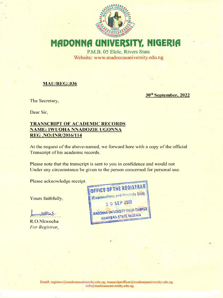 Official BSC Academic Transcript | PDF