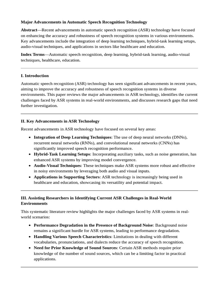 Major Advancements in Automatic Speech Recognition Technology | PDF | Speech Recognition | Deep ...