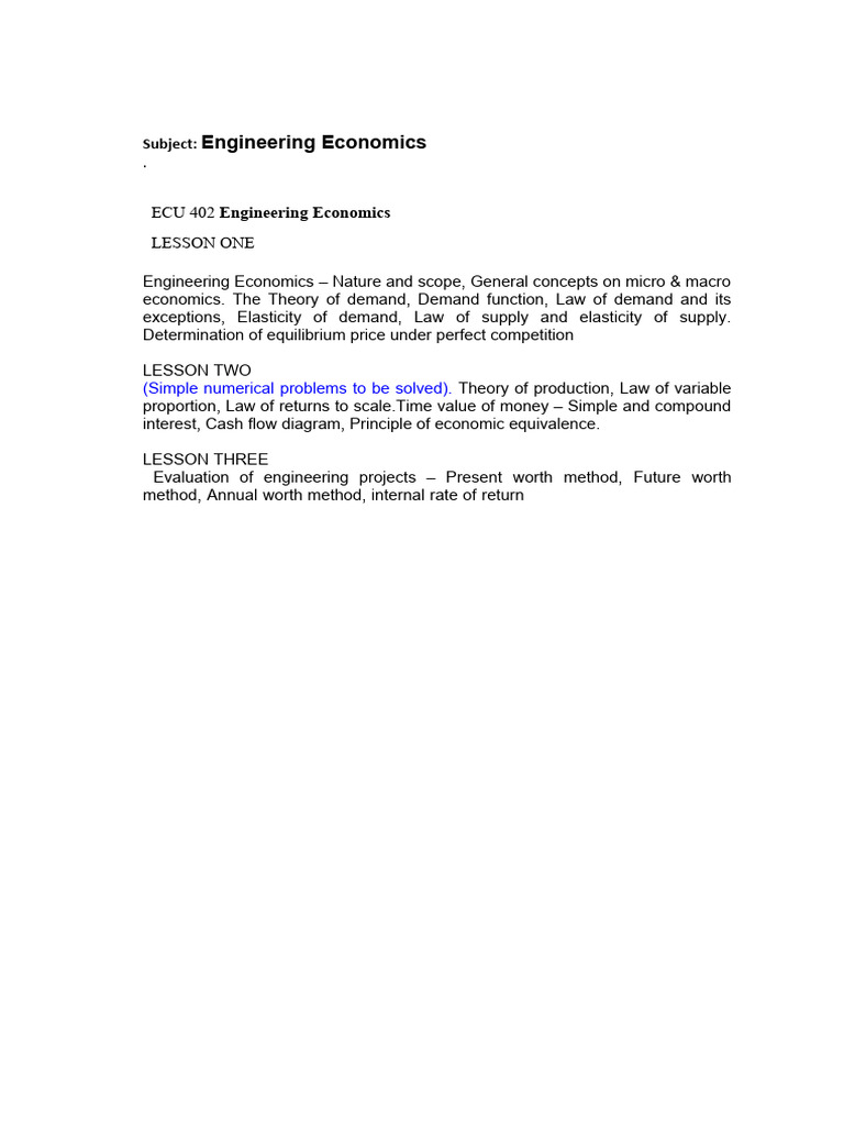 Engineering Economics Notes | PDF | Elasticity (Economics) | Demand