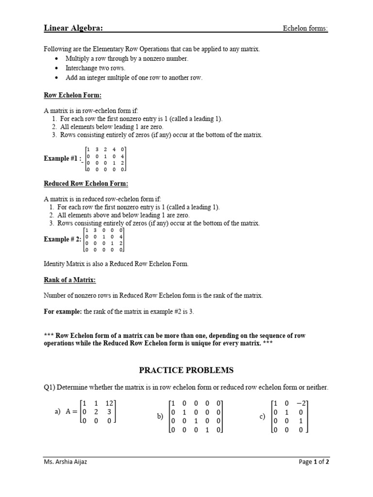 Echelon Forms | PDF | Matrix (Mathematics) | Mathematics