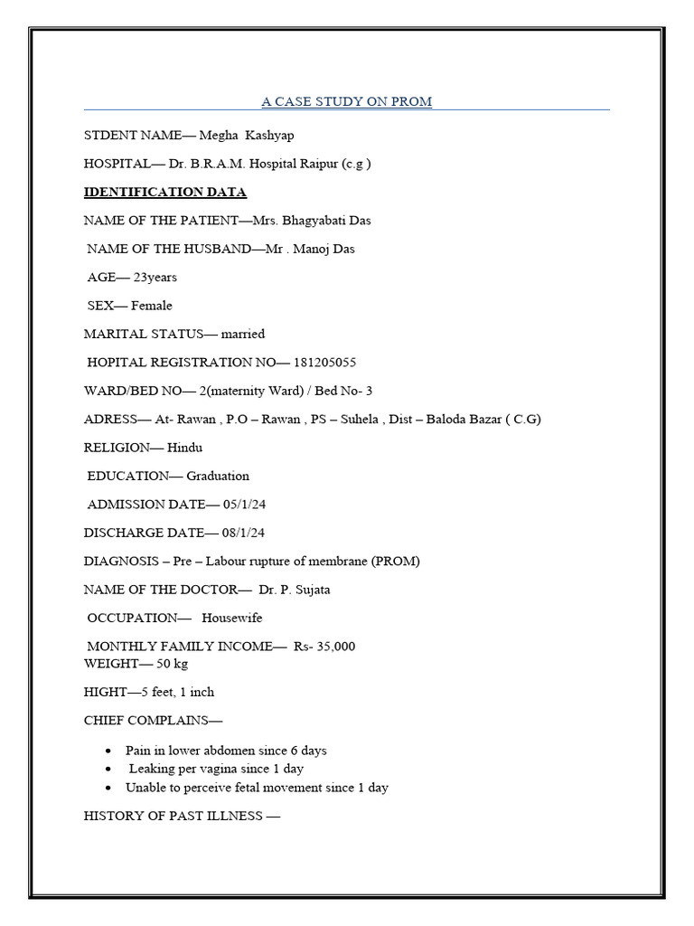Case Study On PROM | PDF | Preterm Birth | Childbirth