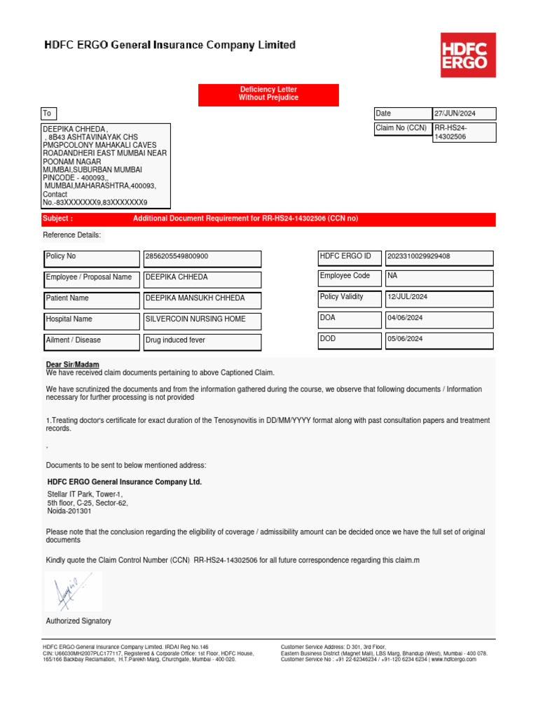 Claim Document Deficiency Notice | PDF | Social Programs | Health Care