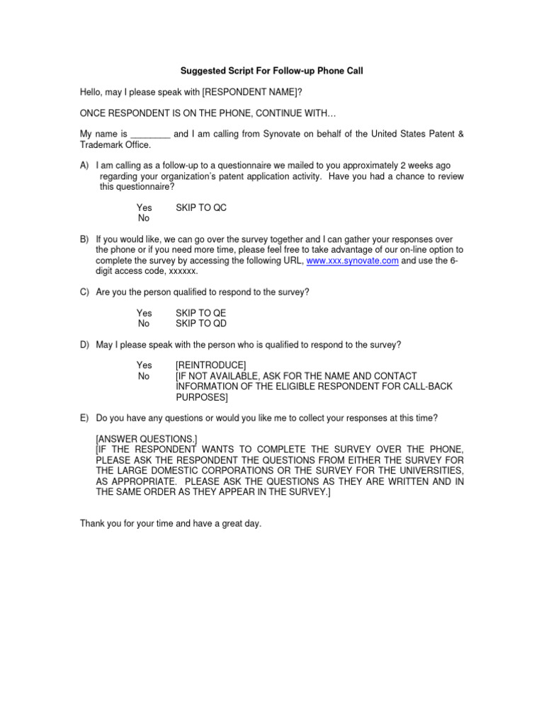 Script For Follow-Up Phone Call | PDF
