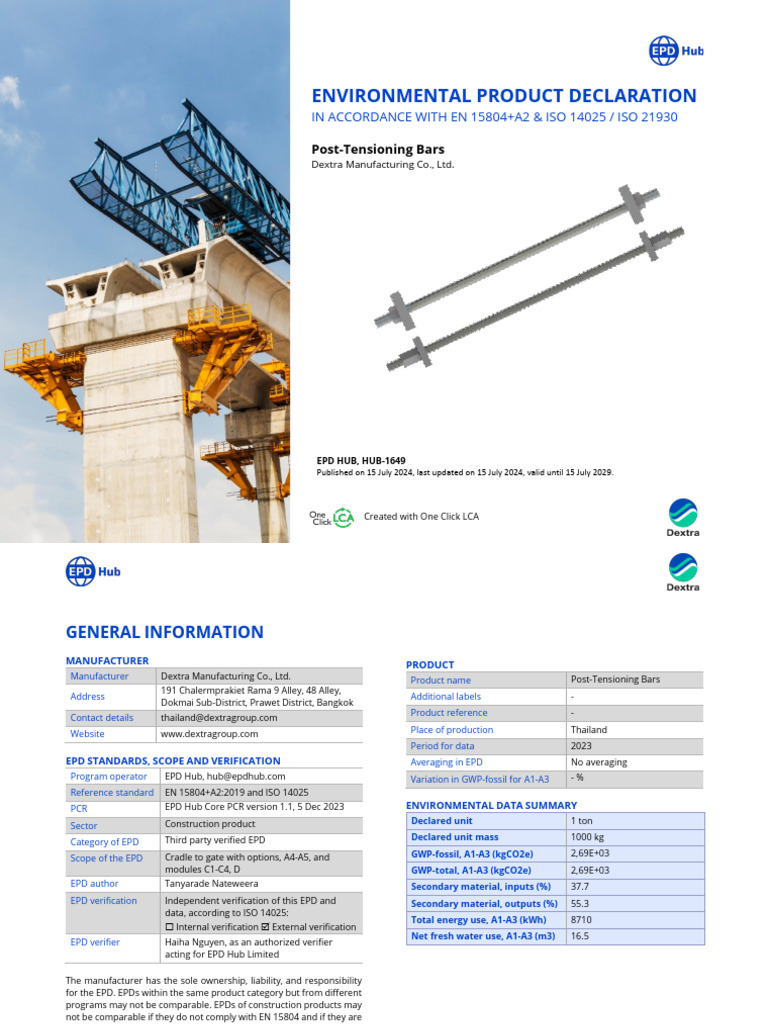 EPD Dextra Manufacturing Co., Ltd. Post Tensioning Bars HUB-1649 2024 ...