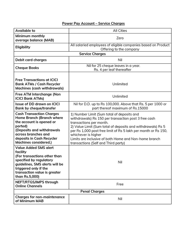Power Pay Account Service Charges | PDF | Banks | Service Industries
