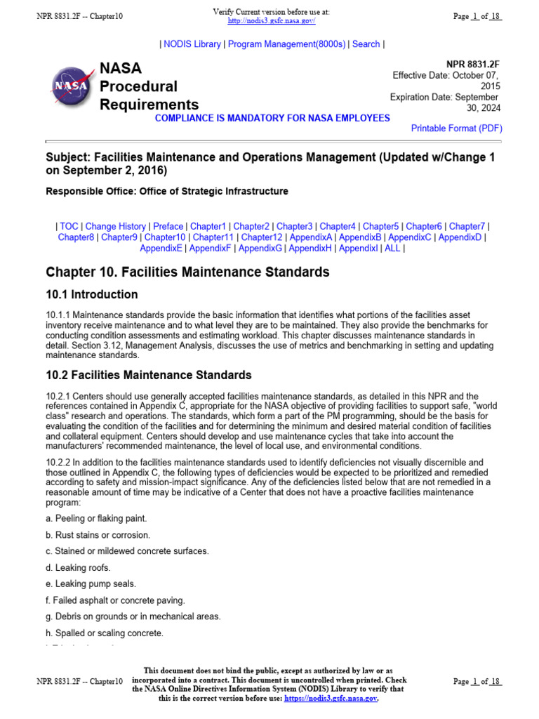 NASA Facilities Maintenance Standards | PDF | Reliability Engineering ...