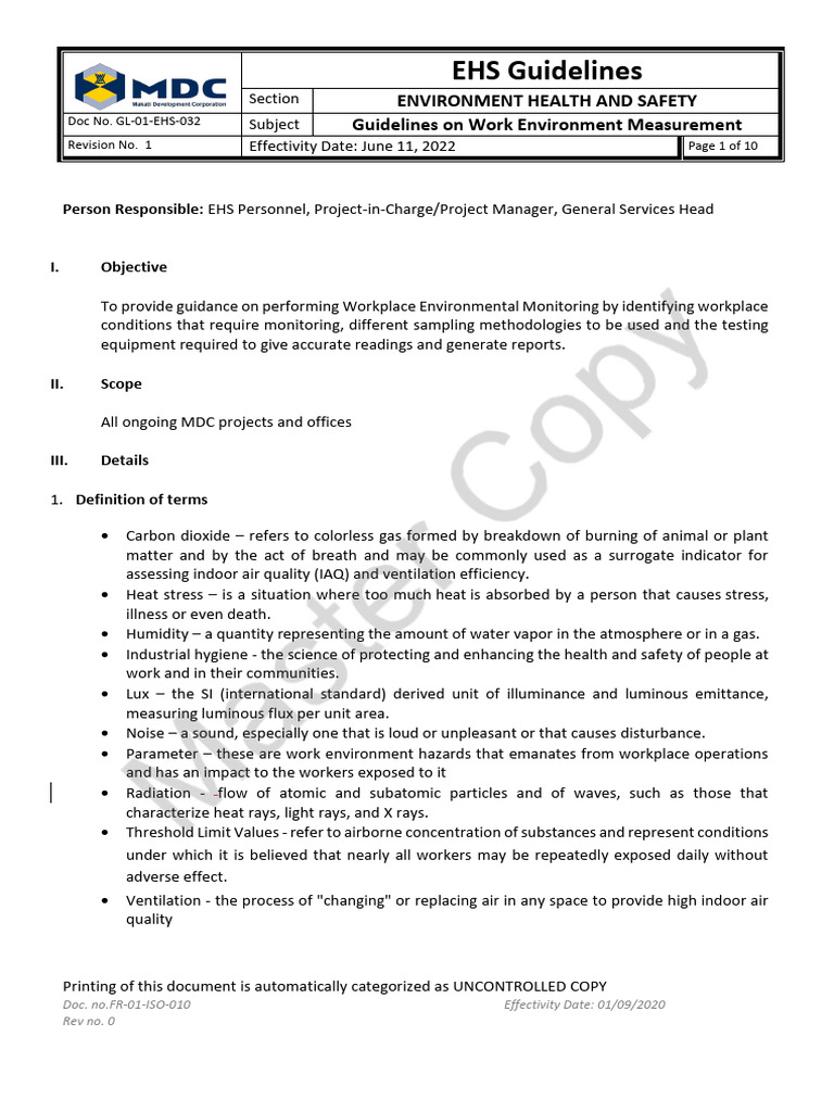 GL-01-EHS-032 Rev.1 Guidelines On Work Environment Measurement | PDF ...
