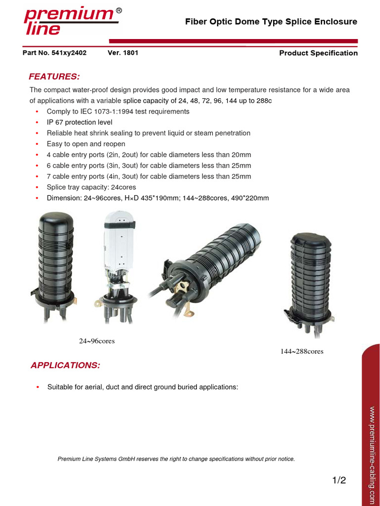 541xy2402 Fiber Optic Dome Type Splice Enclosure V1801 | PDF | Optical ...
