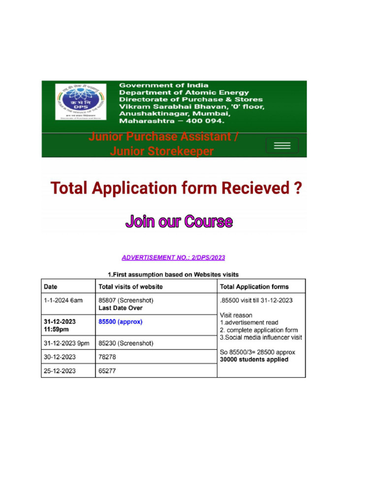 DPS DAE JPA JSK Total Application Form Recieved For Advt 2 - 2023 (1) | PDF