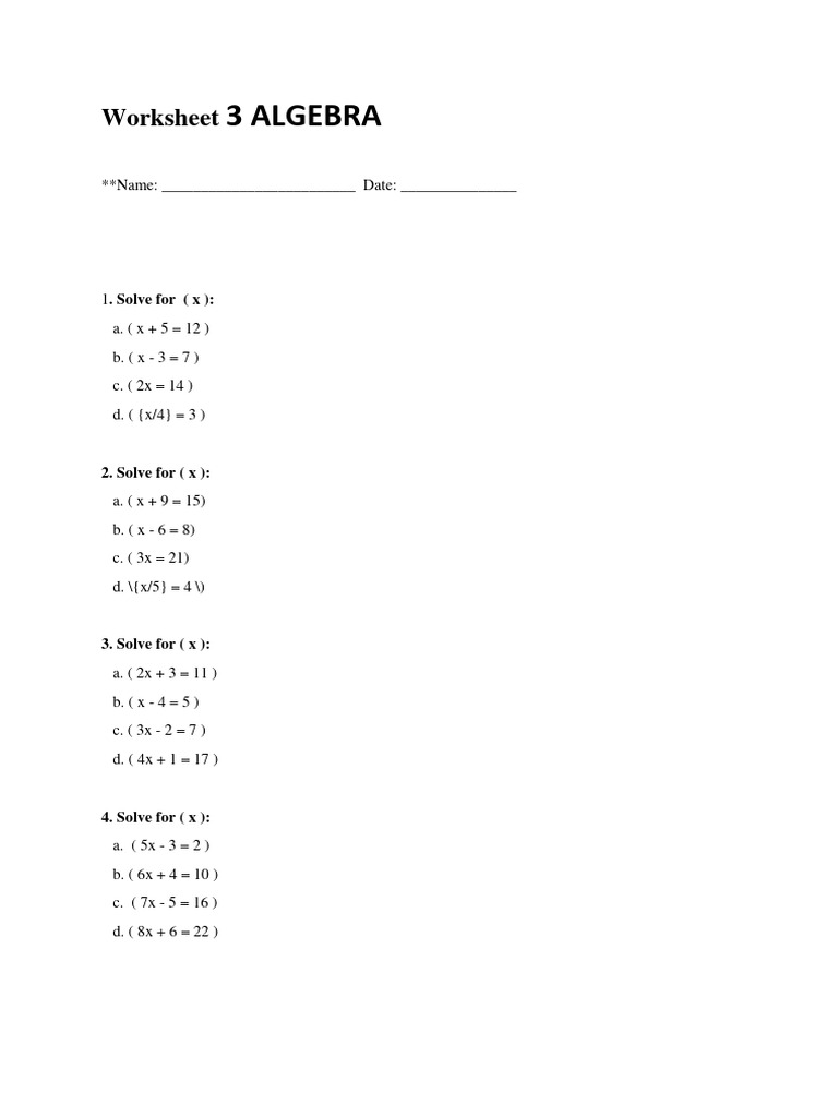 Worksheet 3 ALGEBRA | PDF | Teaching Methods & Materials