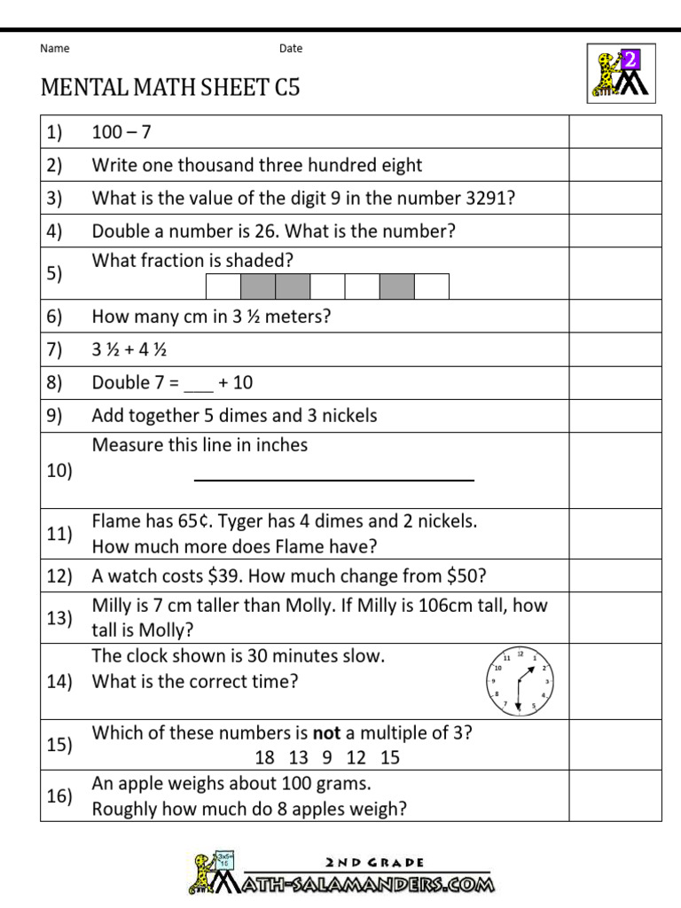 Math Grade 2 Mental-Math-Worksheets-C5 | PDF | Mathematics