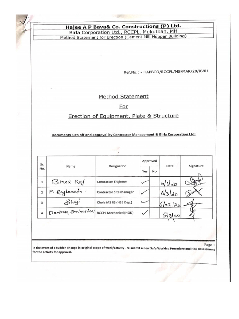 Hopper Erection Method Statement | PDF | Crane (Machine) | Welding
