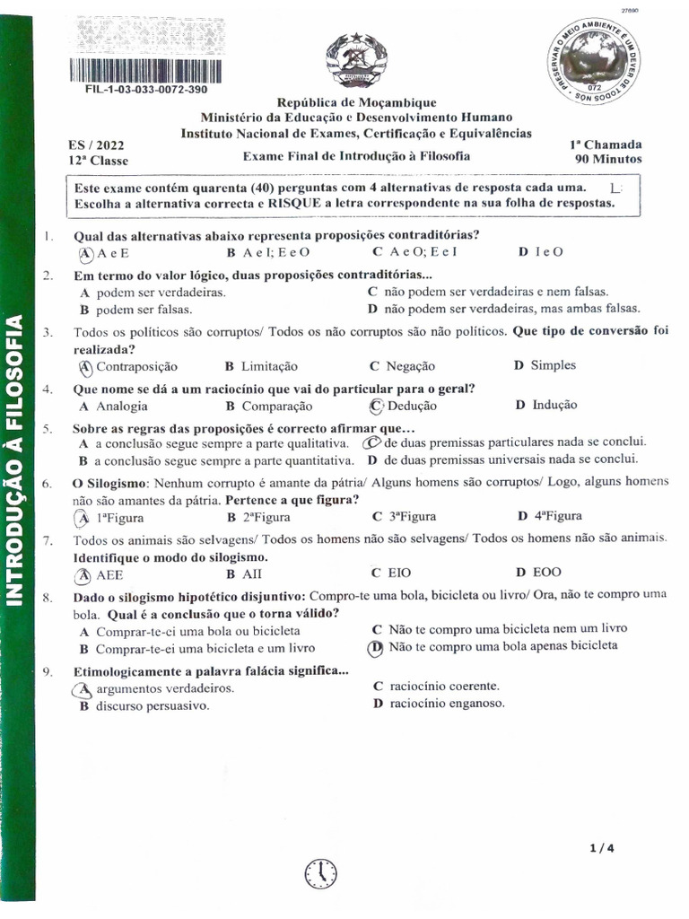 Exames de Filosofia 12 Classe 2022 | PDF