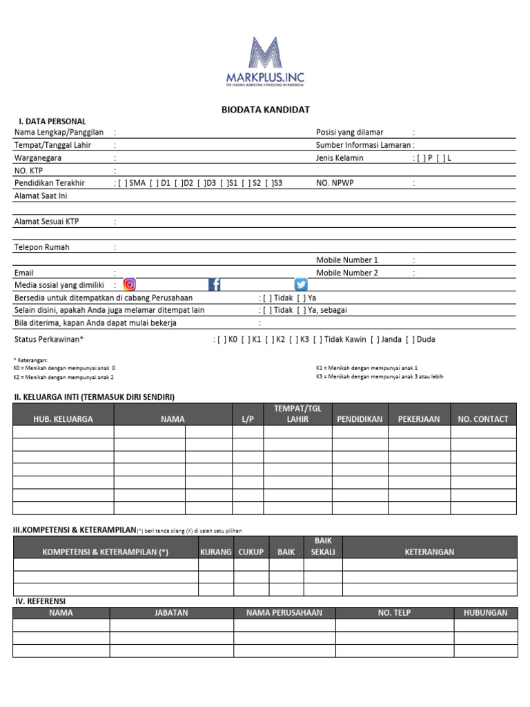 Candidate Form PT MarkPlus Indonesia | PDF | Career & Growth