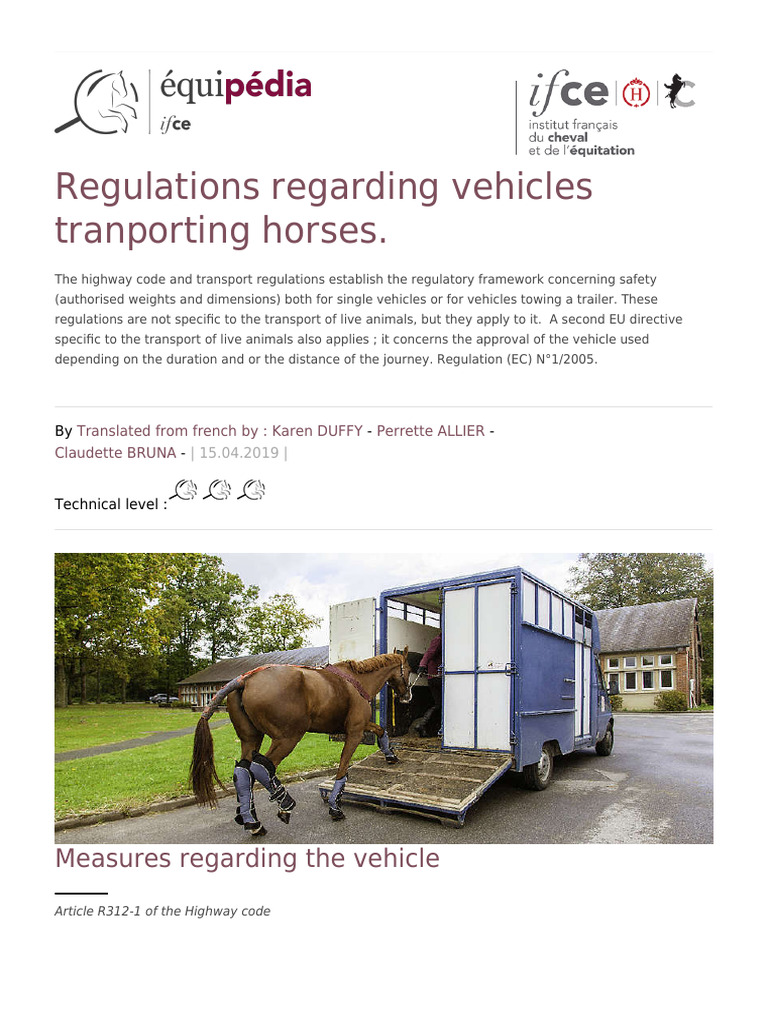 Regulations Regarding Vehicles Tranporting Horses | PDF | Semi Trailer ...
