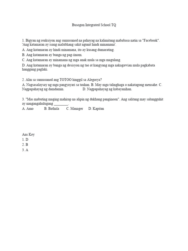 Busogon Integrated School TQ | PDF