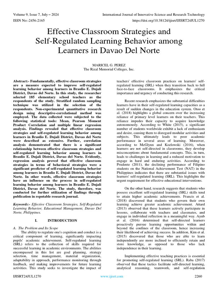 Effective Classroom Strategies and Self-Regulated Learning Behavior ...