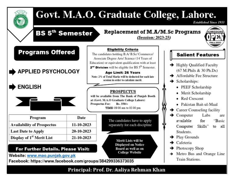 M.A.O College BS 5th Semester Prospectus | PDF | Academic Degree ...