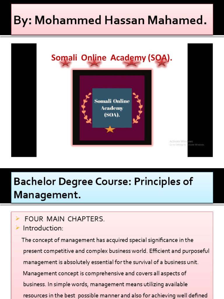 New Course Principles of Management First Degree Bachelor1 CH 1 and CH ...