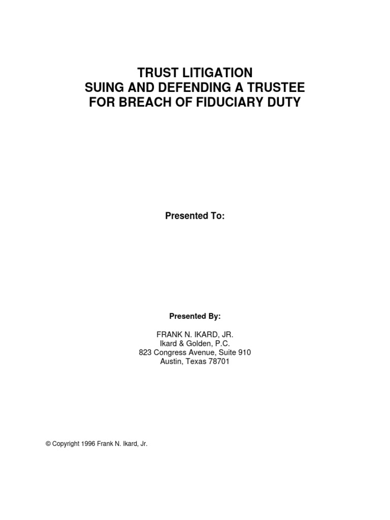 Trust Litigation Suing Trustee Judge For Breach of Fudiciary Duty | PDF ...