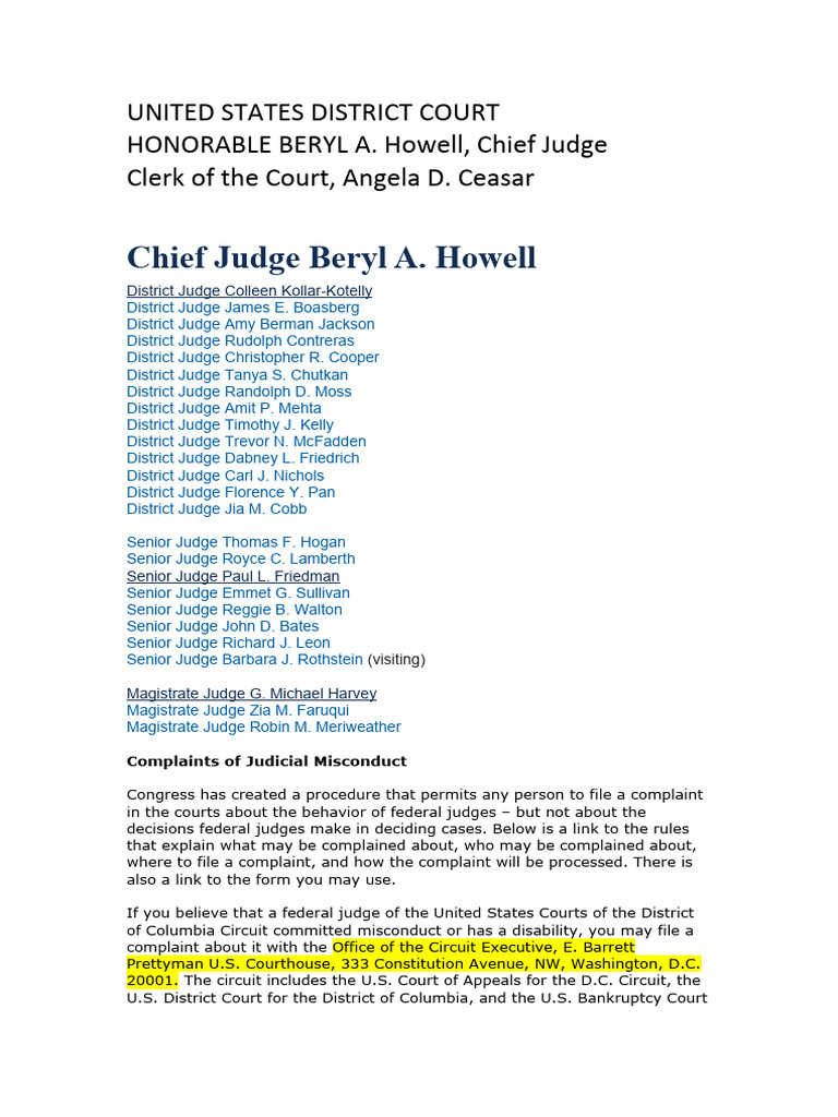 Chief Judge Beryl A. Howell | PDF | Federal Judiciary Of The United ...