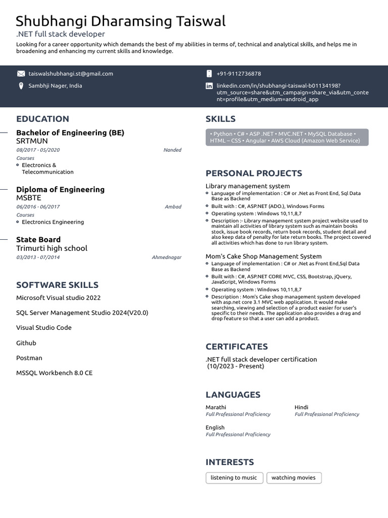 Shubhangit - Resume - S T | PDF | Microsoft Sql Server | Software