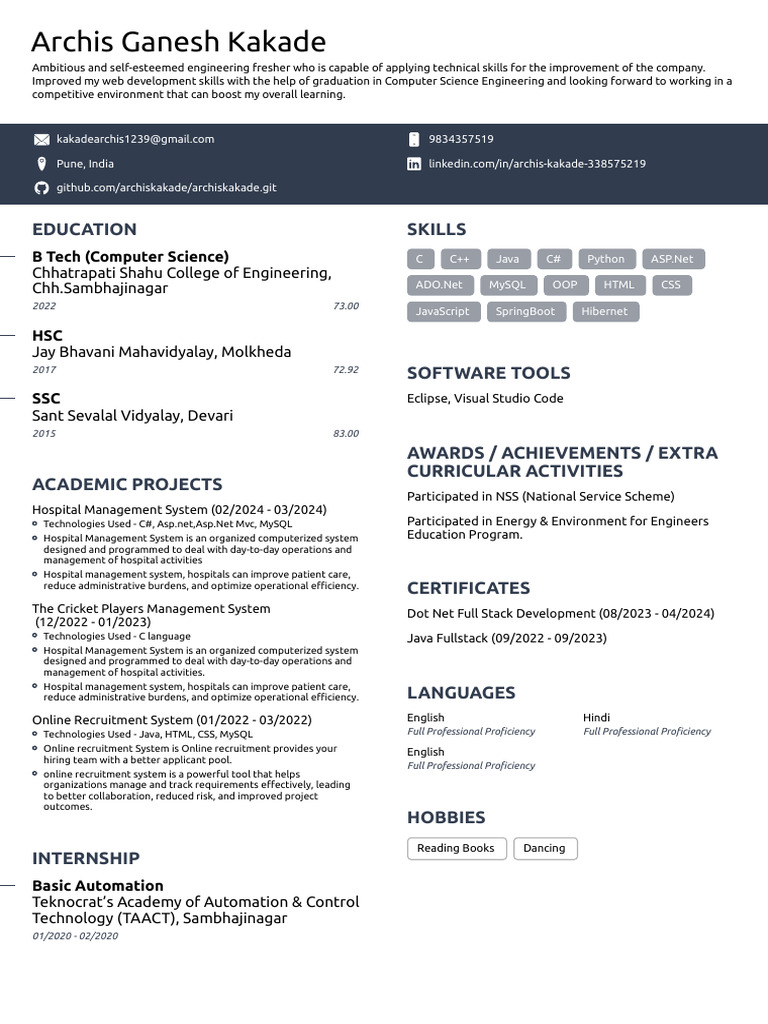 Archis - Kakade - Archis Kakade | PDF | My Sql | Computing