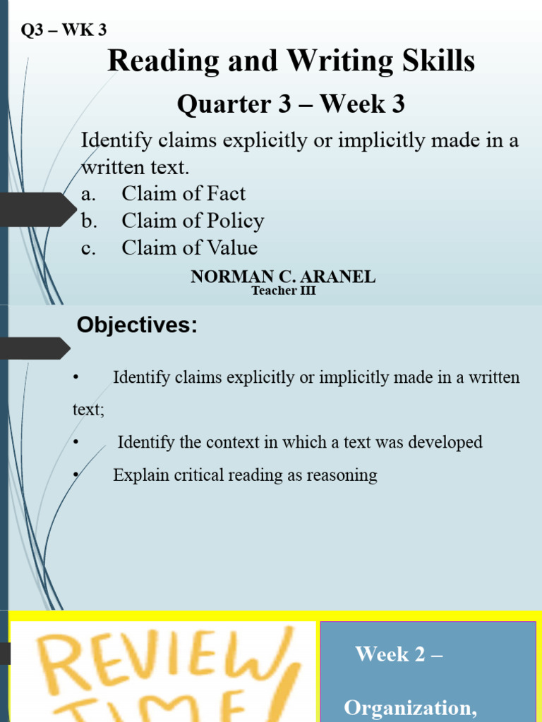 Q3 Week3 Identifying Claims in A Statements Feb22,2022 | PDF