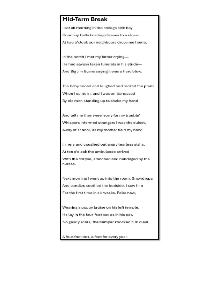 Poem - Mid-Term Break - Prente | PDF