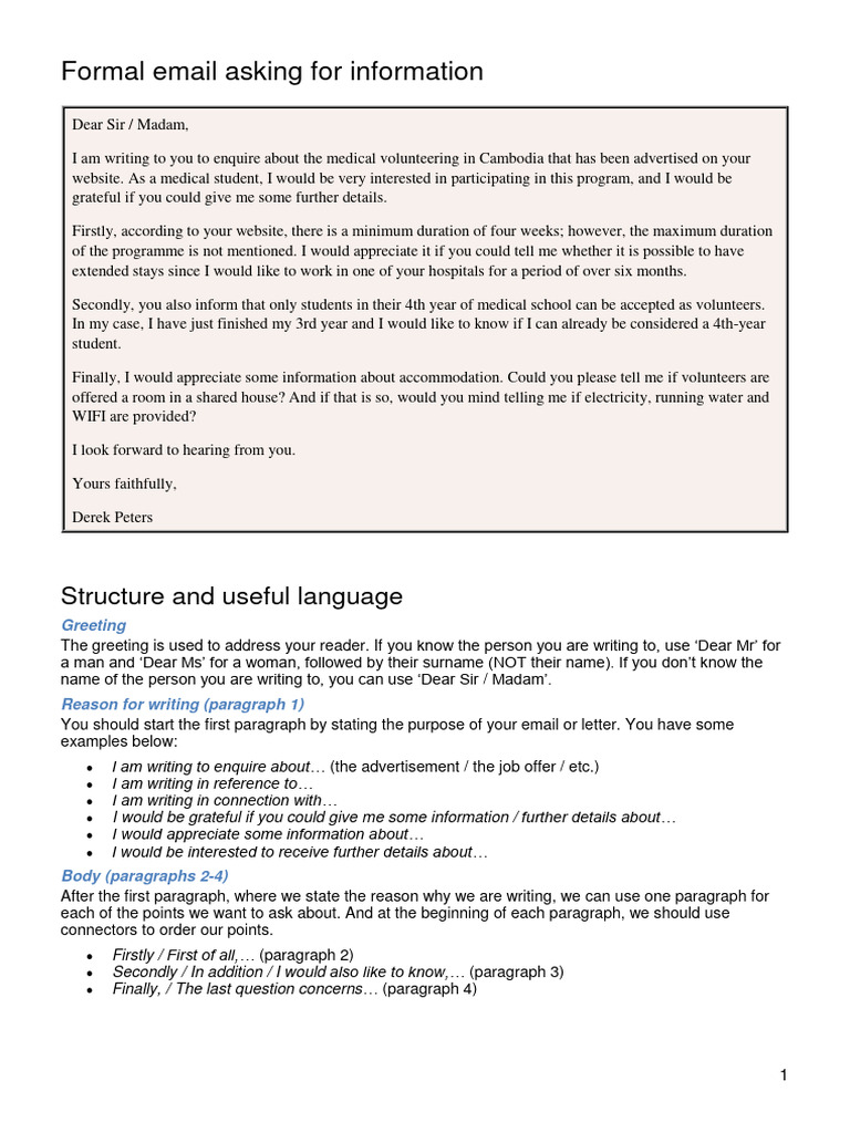 Formal Email Asking For Information-1 | PDF | Madam