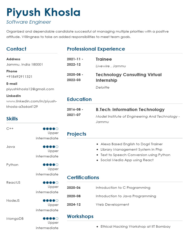 Resume - Piyush Khosla | PDF